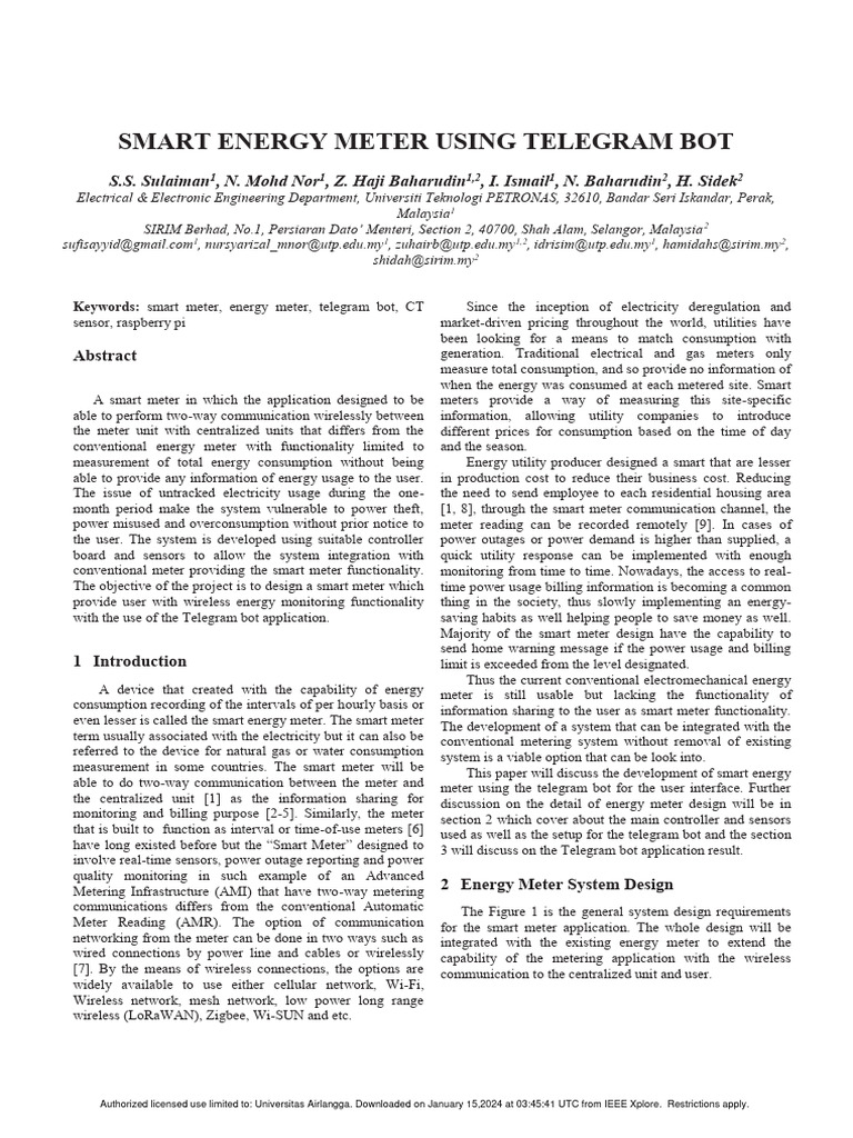 Smart Energy Meter Using Telegram Bot | PDF | Analog To Digital Converter | Ac Power