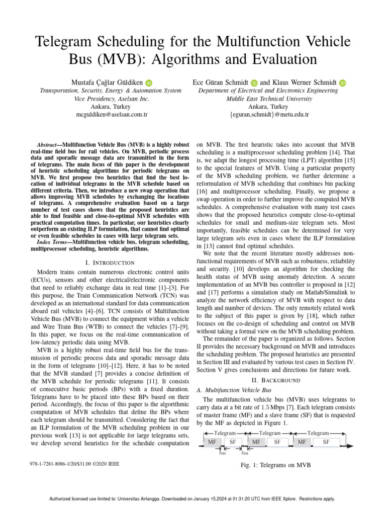 Telegram Scheduling For The Multifunction Vehicle Bus MVB Algorithms ...
