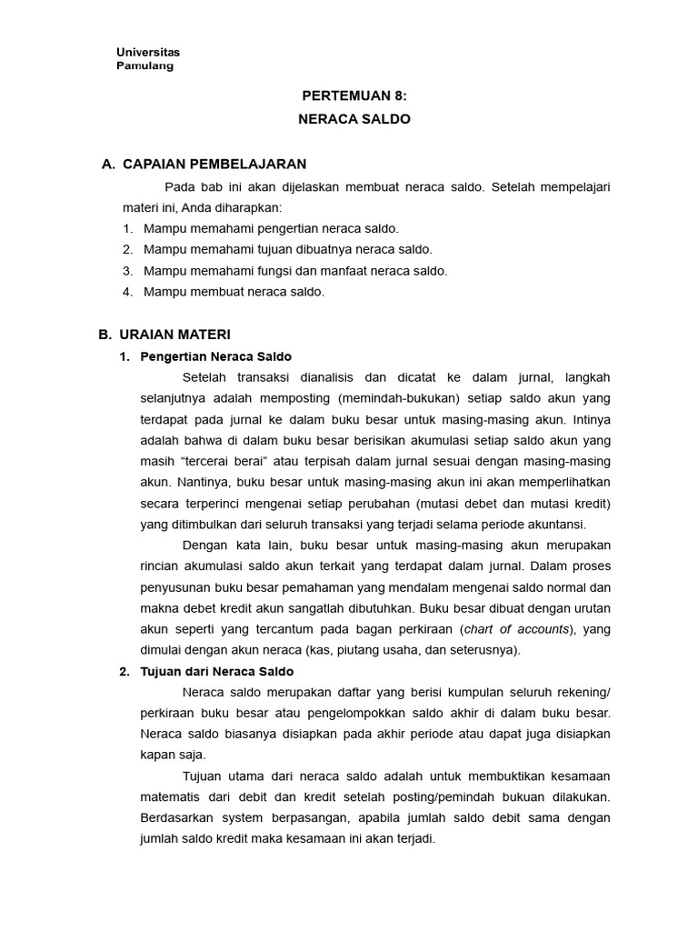 Pert. 8 NERACA SALDO | PDF