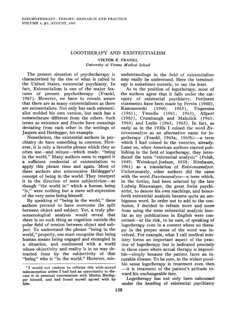 Logotherapy AND Existensialism | PDF | Existentialism | Neurosis