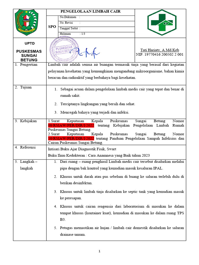 Spo Pengolahan Limbah Cair | PDF