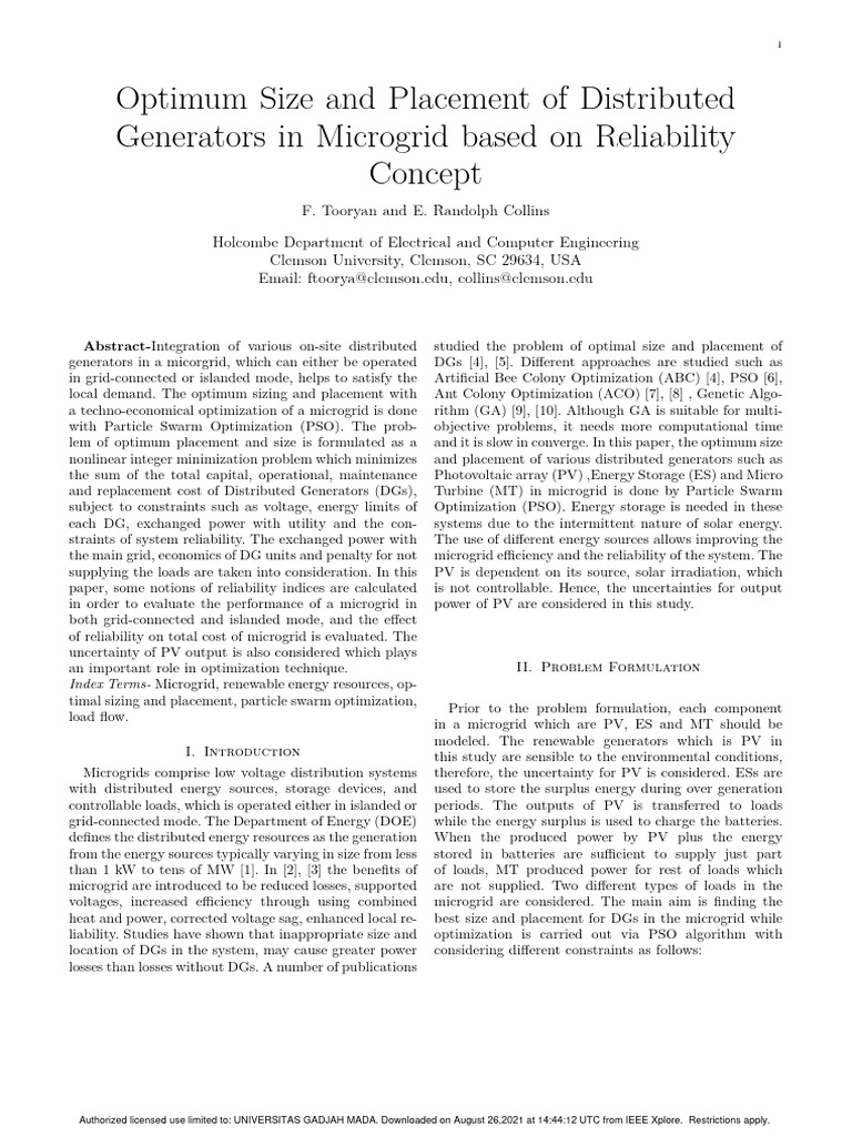 Optimum Size And Placement Of Distributed Generators In Microgrid Based On Reliability Concept 
