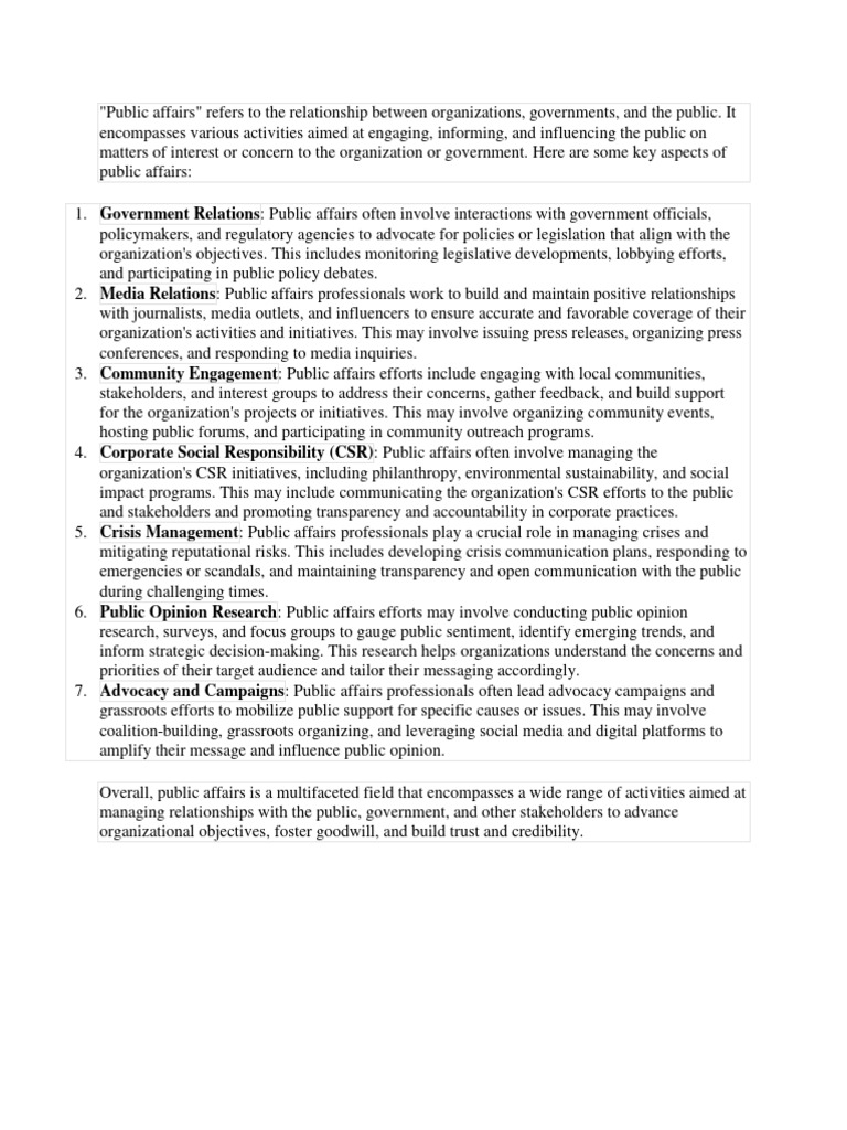 Public Affairs Pdf Public Relations Corporate Social Responsibility