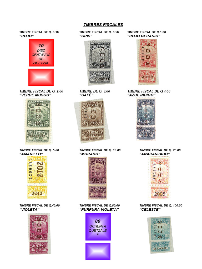 Tipos y precios de timbres fiscales en Guatemala | PDF