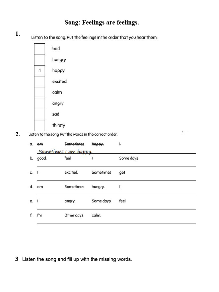 Fill in the Blanks: Feelings Song | PDF