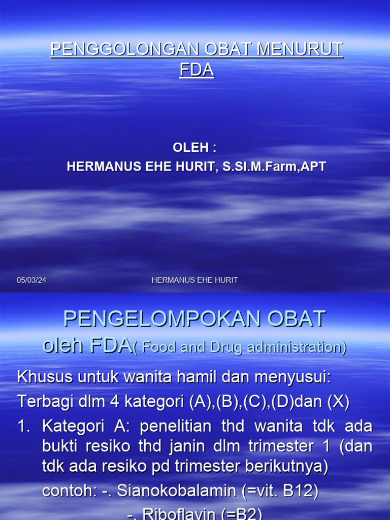 Klasifikasi Obat Menurut Fda | PDF