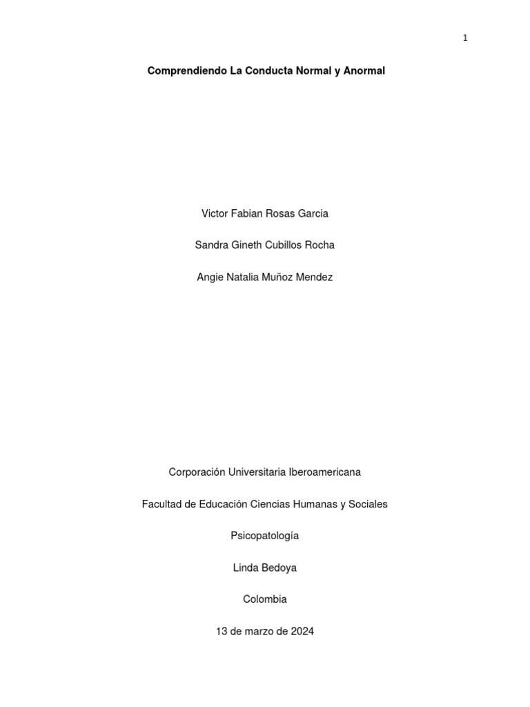 Actividad 2 Unidad 1 Comprendiendo Conducta Normal y Anormal | PDF ...