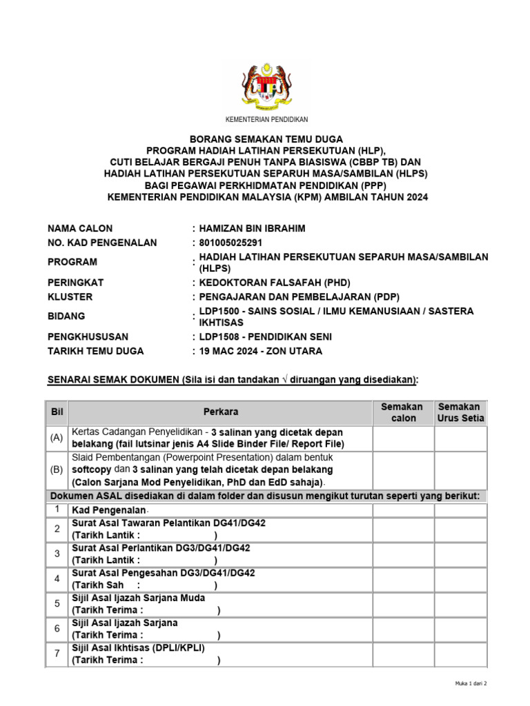 Senarai Semak Temu Duga | PDF