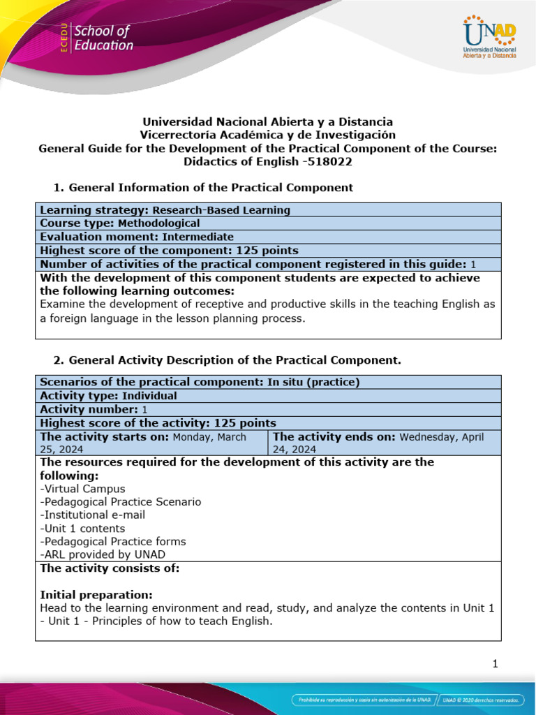 Activity Guide For The Development of The Practical Component and Evaluation Rubric - Unit 1 ...