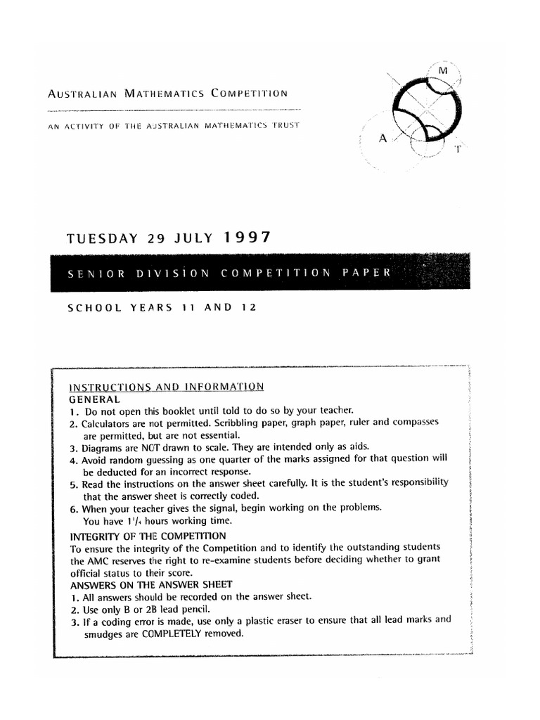 1997 AMC Seniors With Answers and Solutions | PDF | Mathematics ...