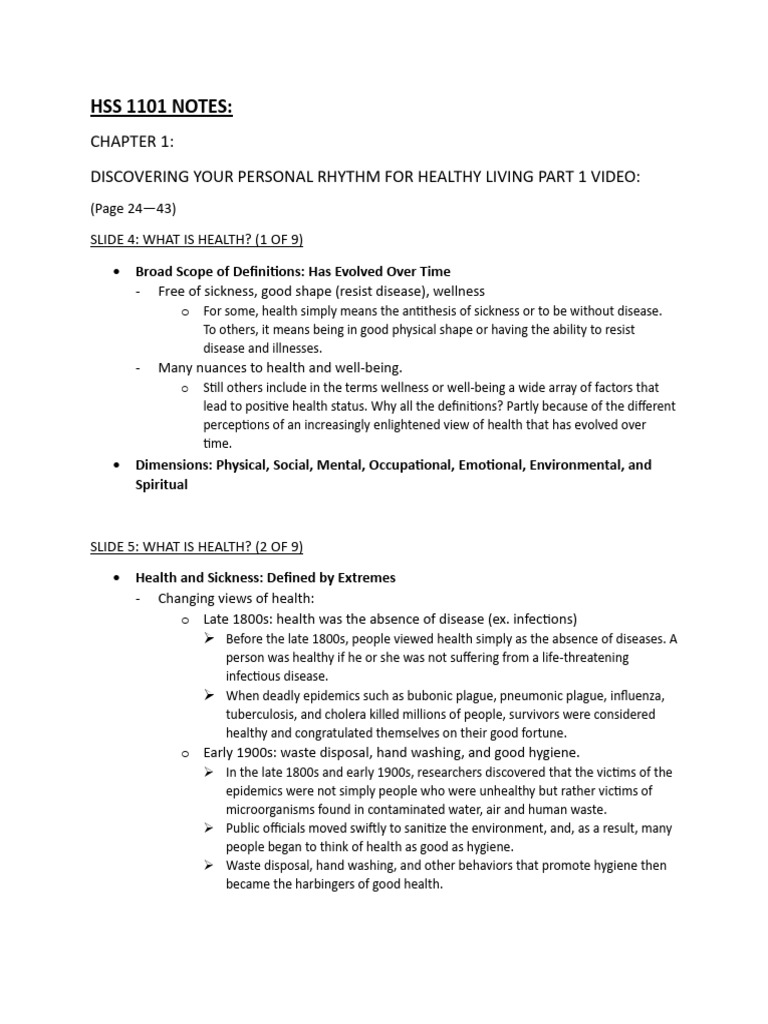 HSS 1101 Chapter 1 Notes | PDF | Intention | Preventive Healthcare