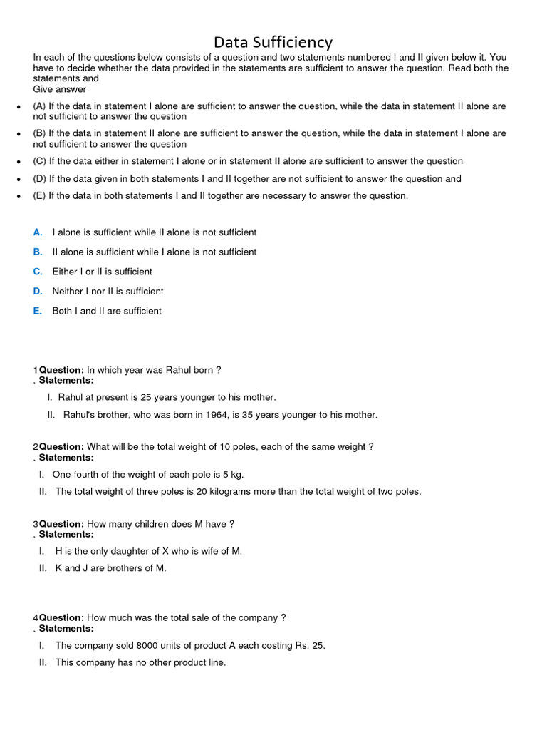Data Sufficiency 1 | PDF