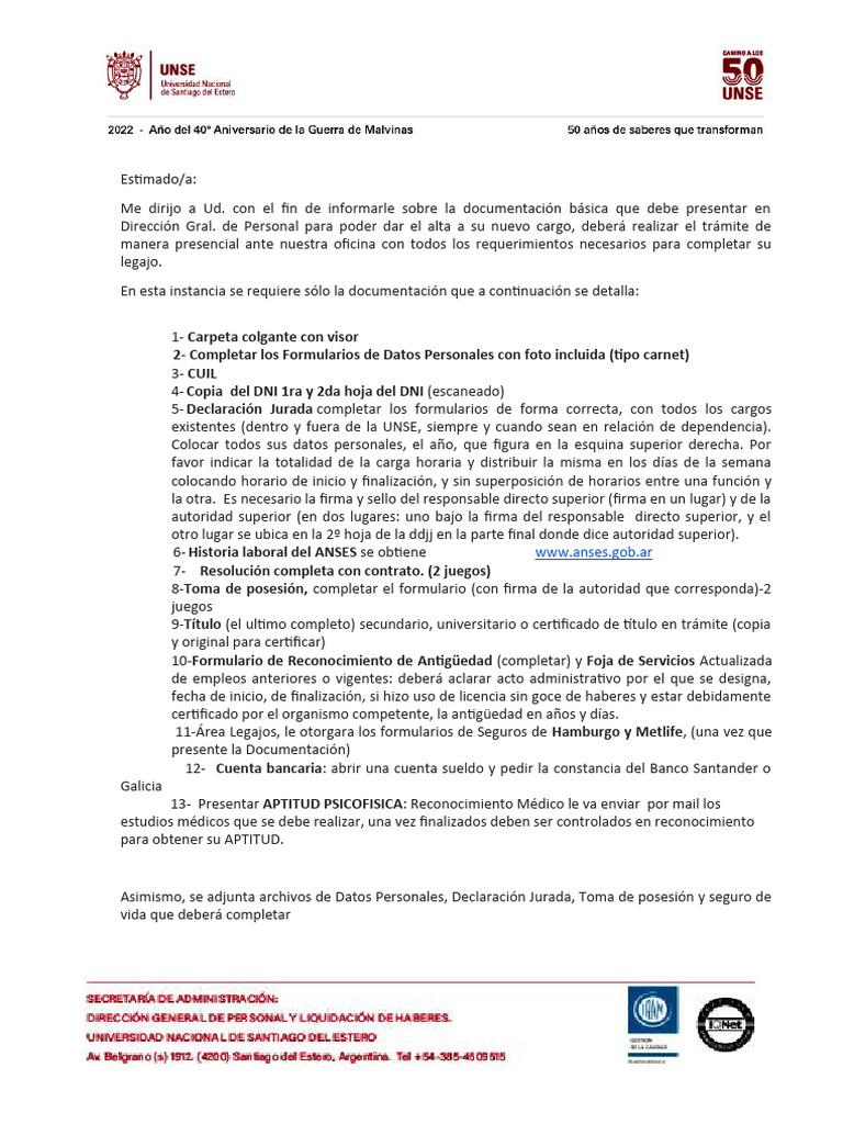 Documentacion para Legajo | PDF | Documento de identidad