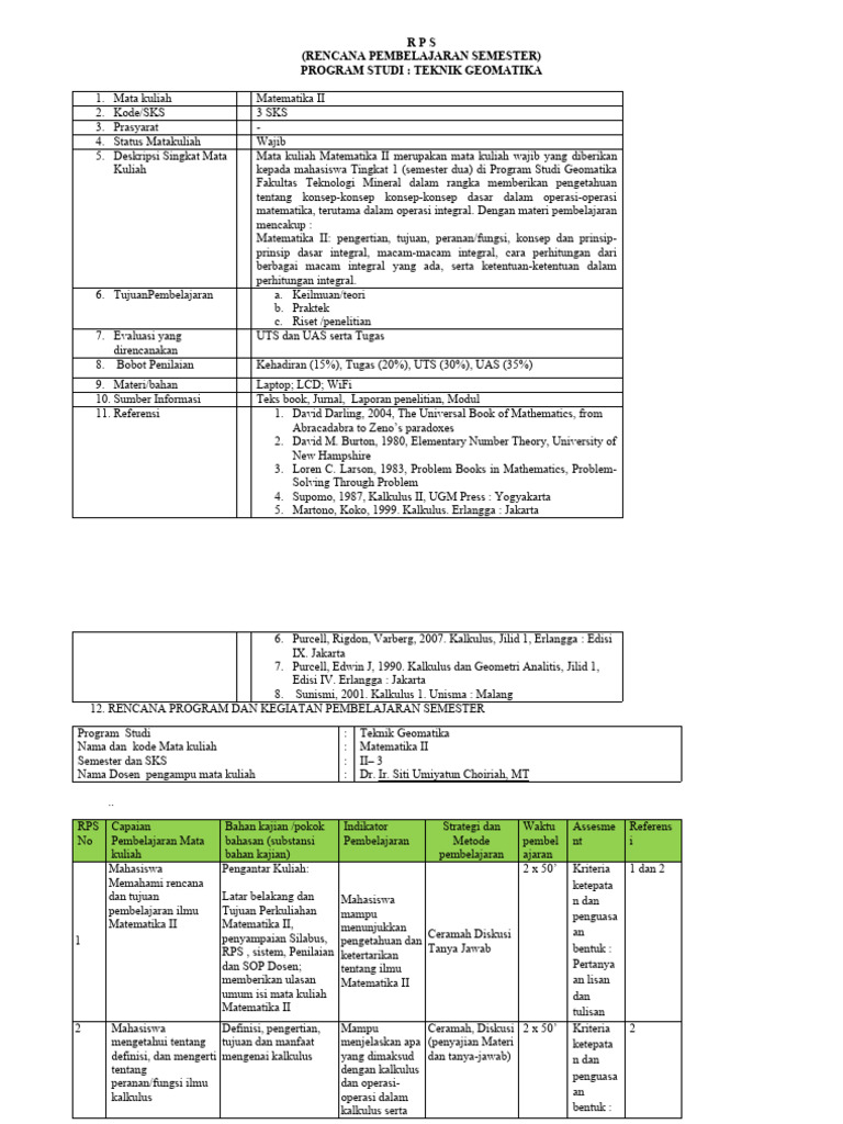 RPS Matematika II UPN | PDF | Seni | Komputer