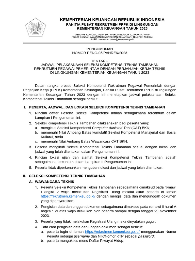 Pengumuman Jadwal Pelaksanaan Seleksi Kompetensi Teknis Tambahan Rekrutmen PPPK Teknis Di ...