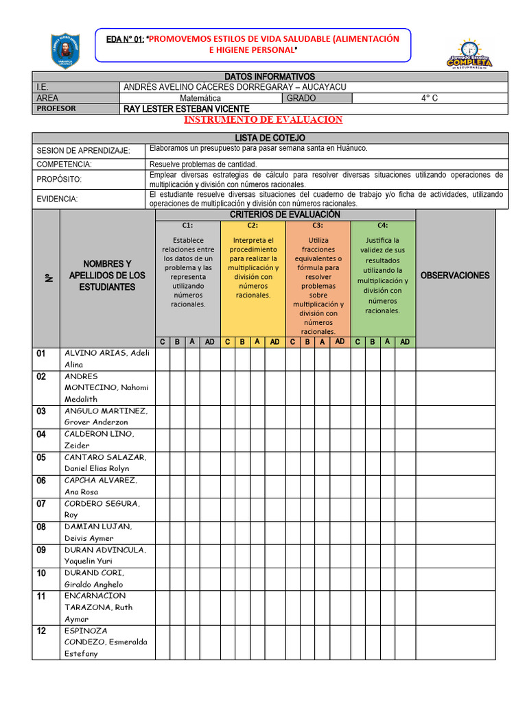 Instru (4C) 03 Sesión 03 Ray Esteban | PDF | Matemáticas