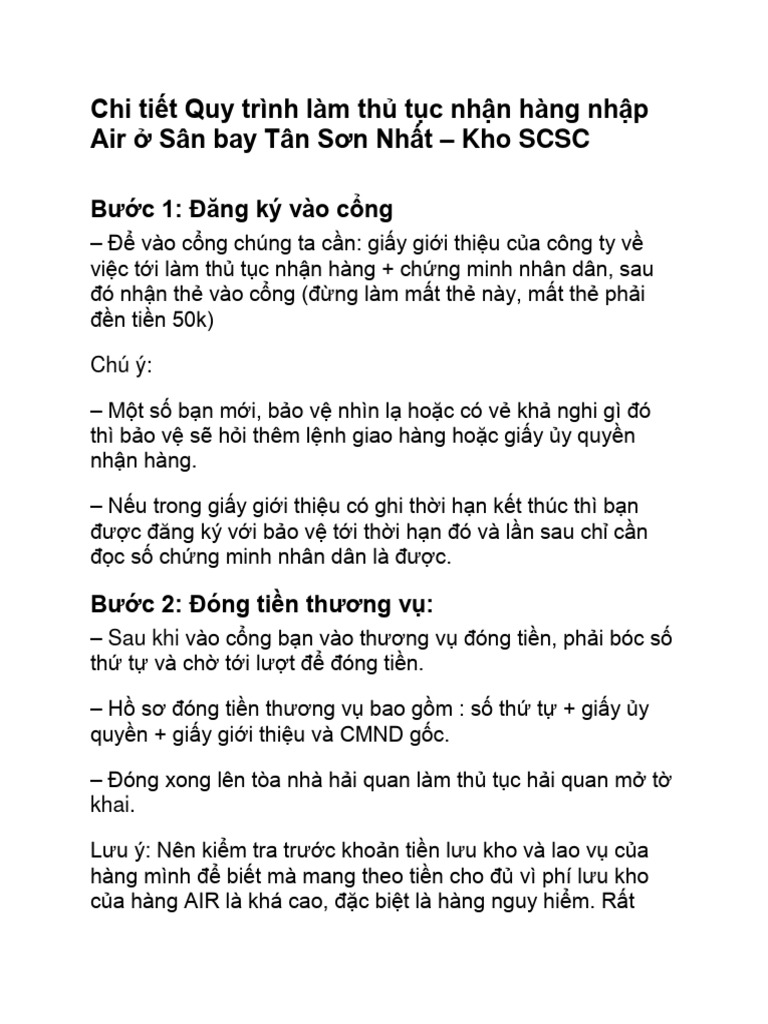 Tai Lieuquy Trinh Lam Thu Tuc Nhan Hang Nhap Air o San Bay Tan Son Nhat ...