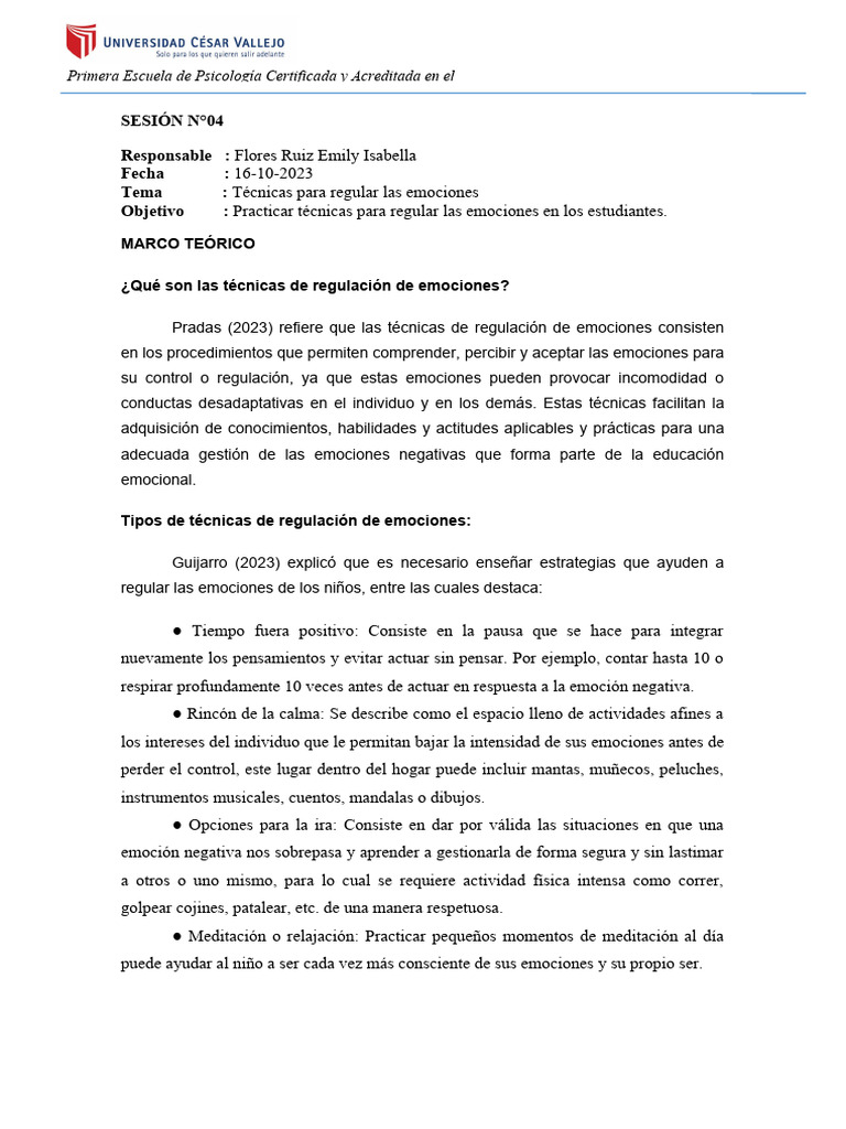 Sesión 04 Tecnicas De Regulacion De Emociones Pdf Las Emociones