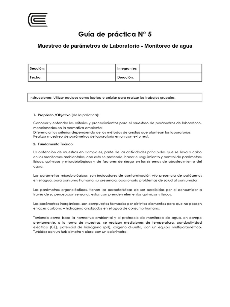 PRACTICA N°5 - Muestreo de Parametros de Laboratorio | PDF | Laboratorios | Agua