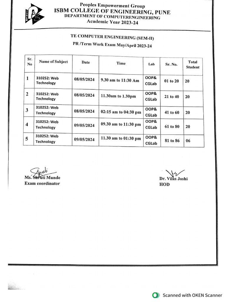WT OR Schedule | PDF