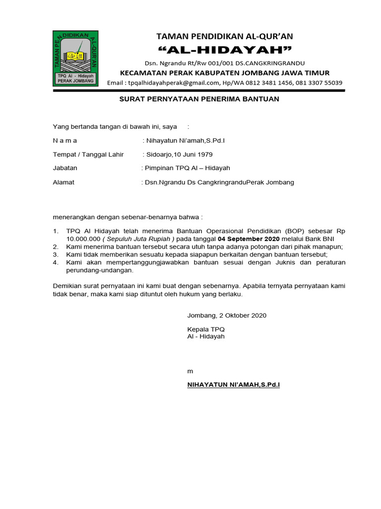 Kop Surat TPQ AlHidayah | PDF