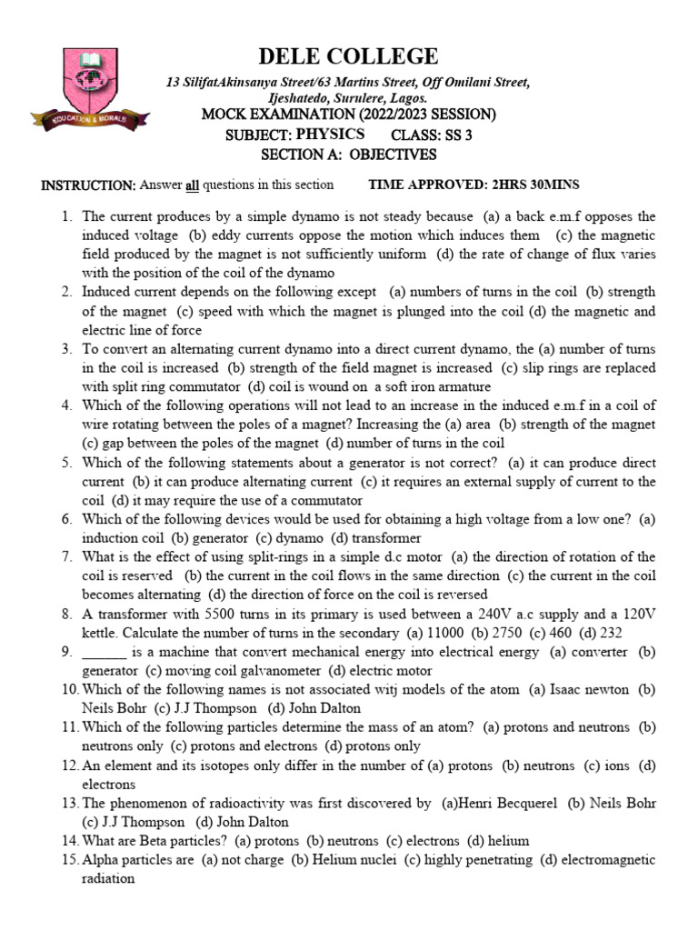 Ss3 2nd Term Exam Physics Pdf Waves Heat