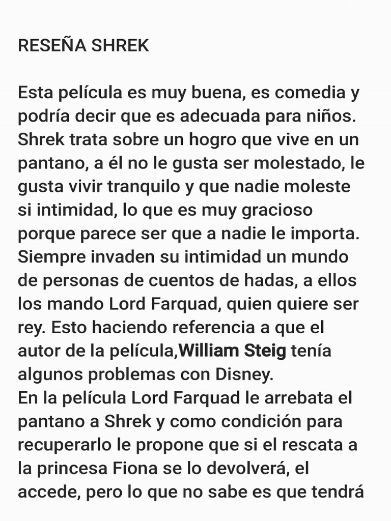 Reseña de Shrek | PDF