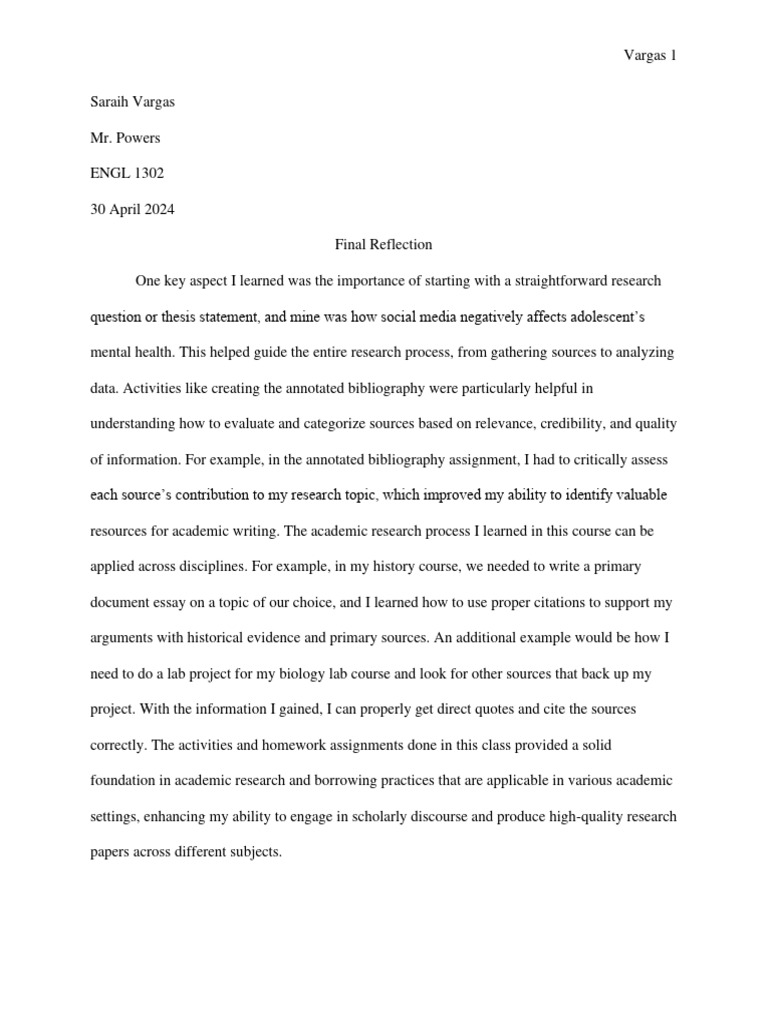 Final Reflection Engl 1302 1 | PDF | Critical Thinking | Essays