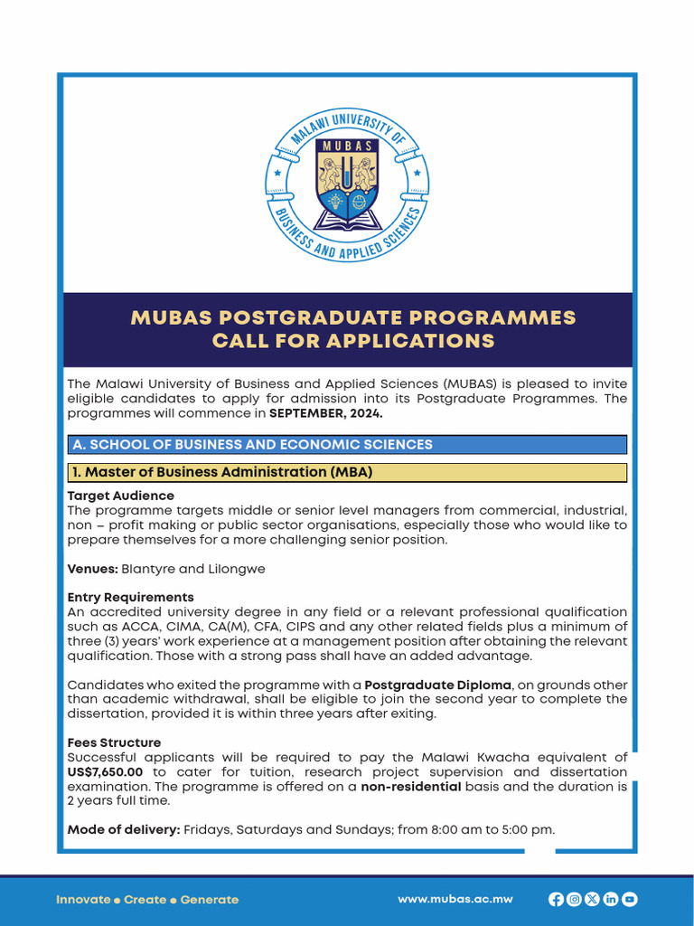 MUBAS Postgraduate Programmes 2024 | PDF | Doctor Of Philosophy ...