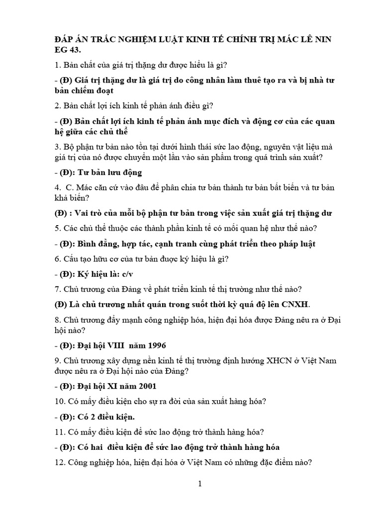(123doc) Dap An Trac Nghiem Luat Kinh Te Chinh Tri Mac Le Nin Eg43 Ehou Truong Dai Hoc Mo Ha Noi ...