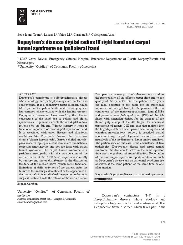 Dupuytrens Disease Digital Radius IV Right Hand A | PDF | Carpal Tunnel ...