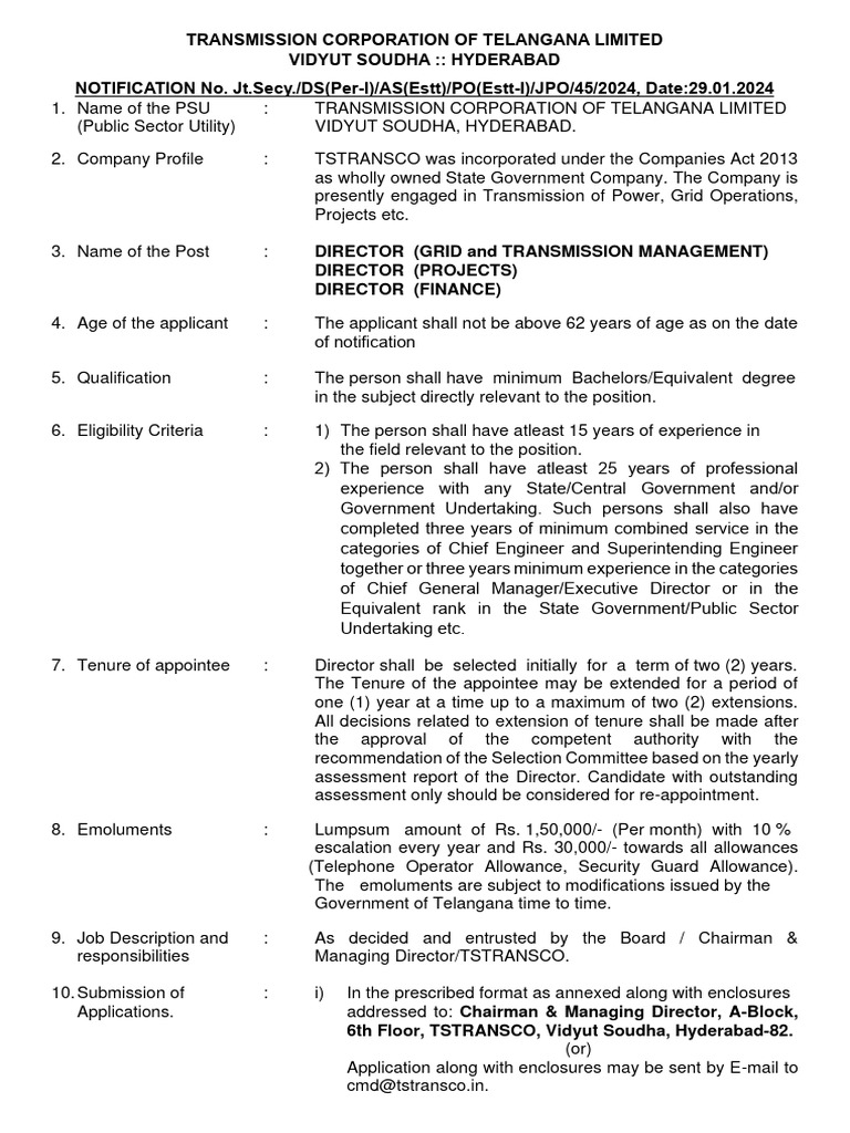 Notification of Directors - TSTRANSCO | PDF | Government | Justice
