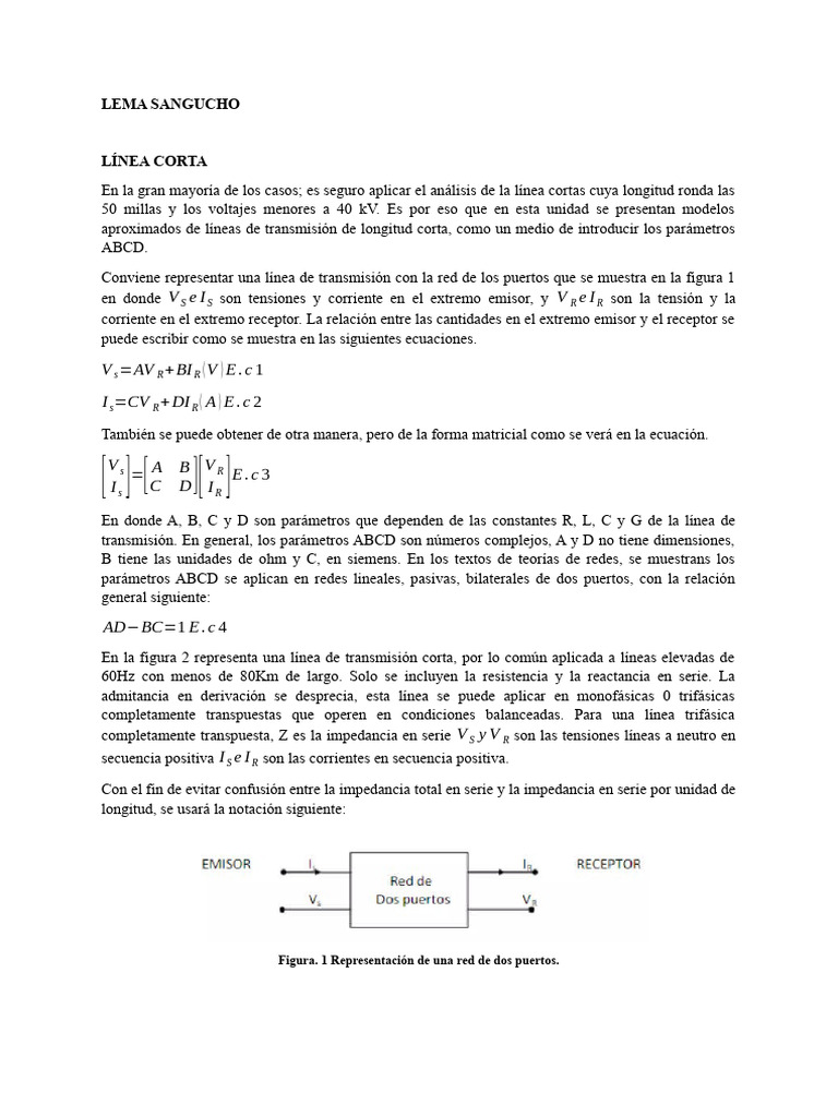 Línea Corta de SEP LEMA DANIEL | PDF | Impedancia eléctrica | Línea de ...