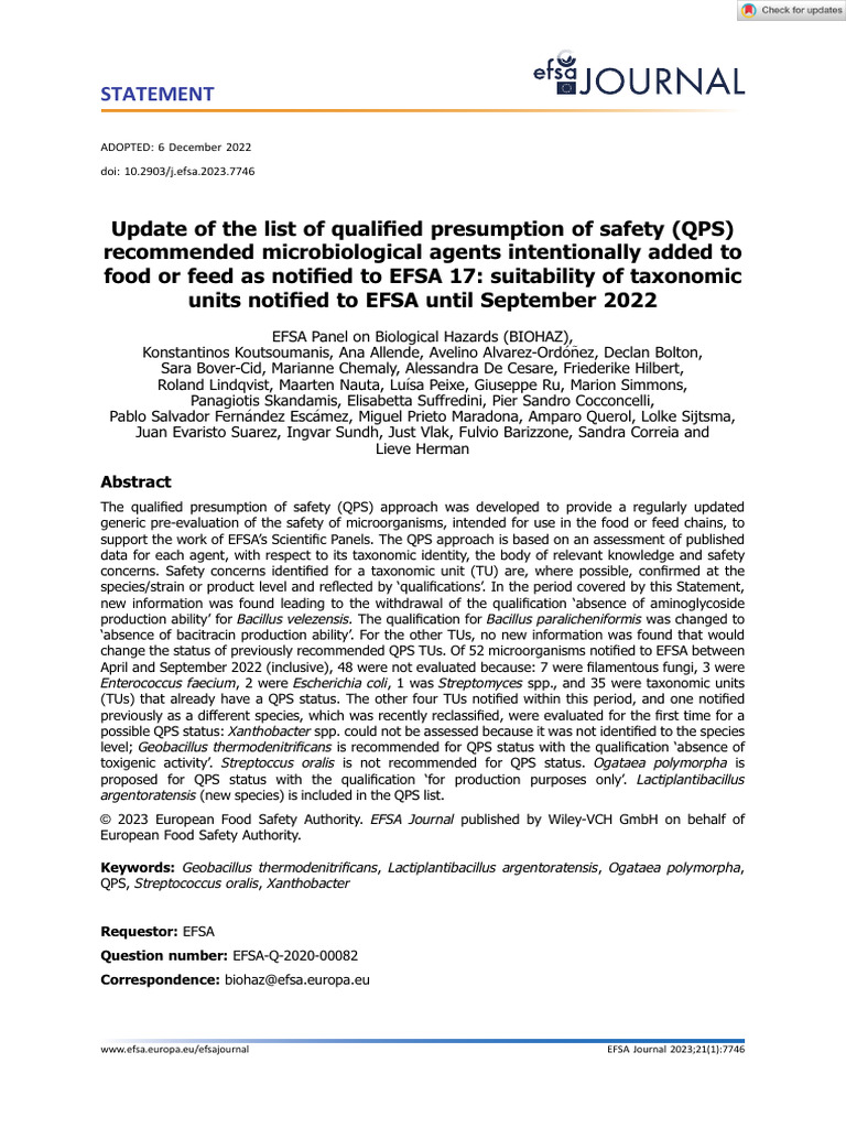 EFSA Journal - 2023 - Update of The List of Qualified Presumption of ...