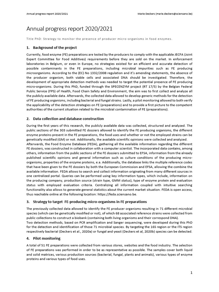 Annual Progress Report 2020-2021 - Marie Deckers | Download Free PDF | Information | Microorganism