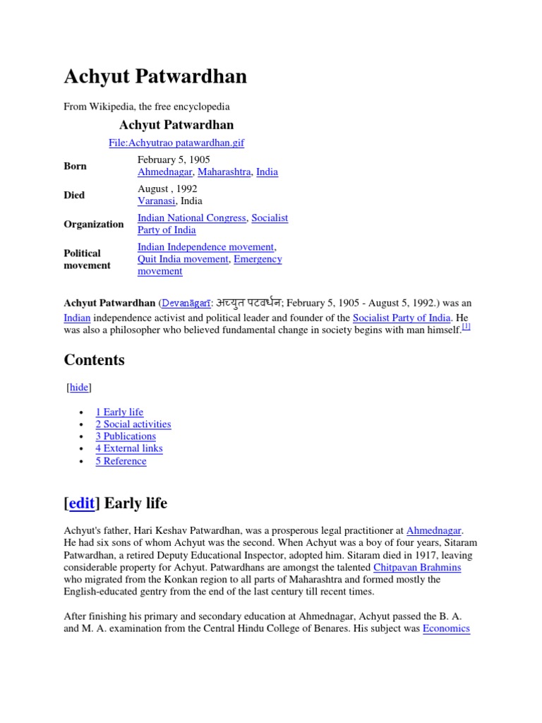 Achyut Rao Patwardhan | PDF | Politics (General) | Government