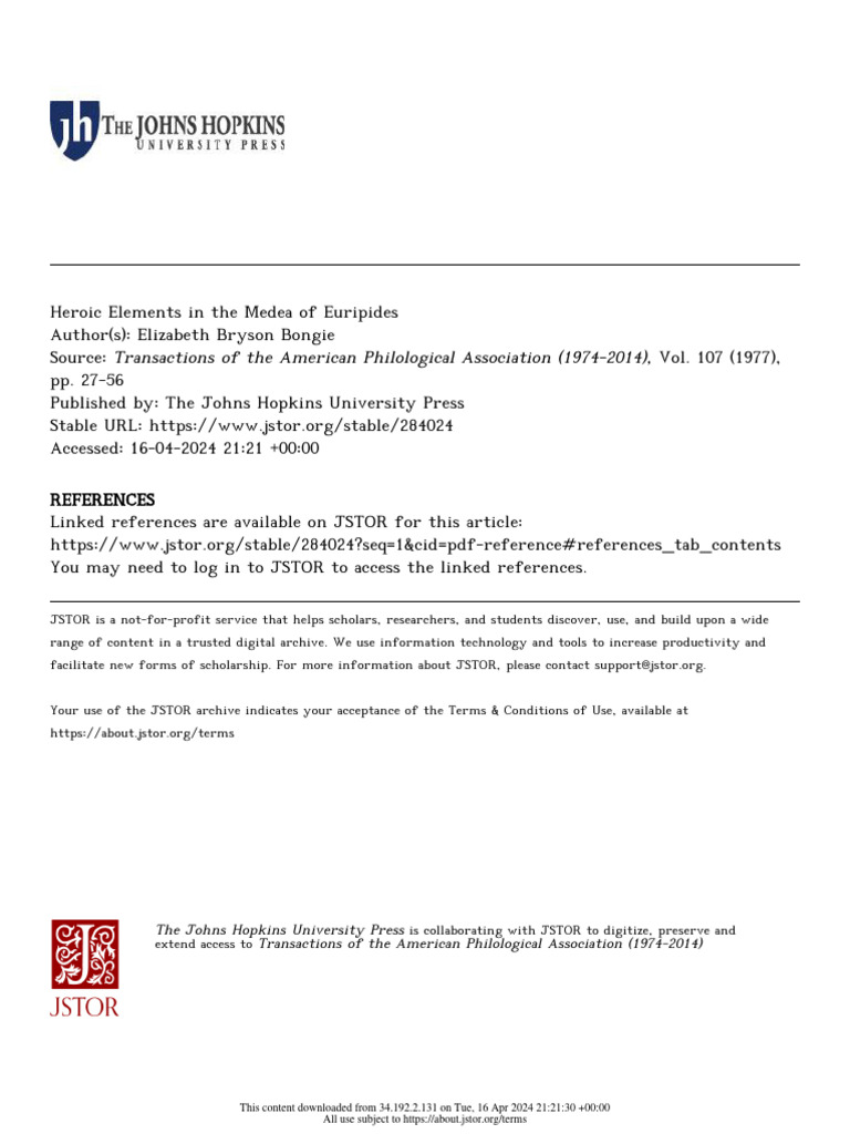 Bongie HeroicElementsMedea 1977 | PDF | Euripides | Sophocles