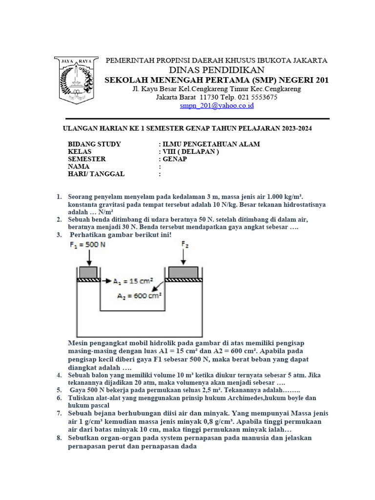 SOAL IPA Kelas 8 Ualangan Harian Ke1 Semester Genap 201 | PDF