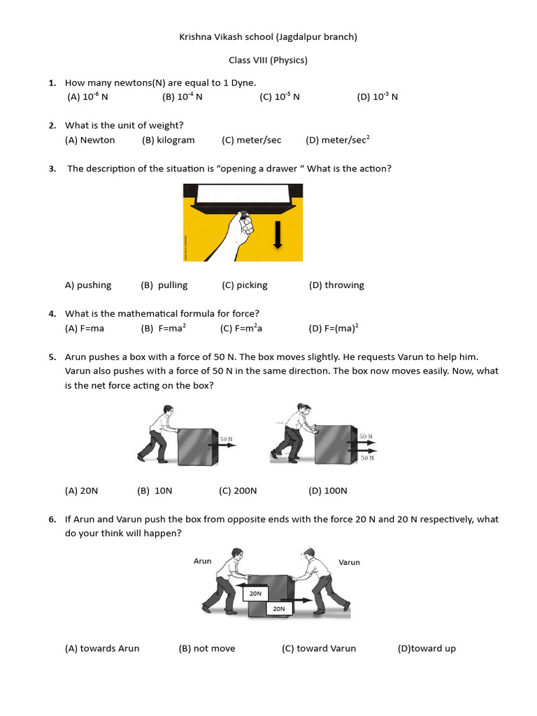 Class VIII Physics Quiz on Forces | PDF | Force | Classical Mechanics