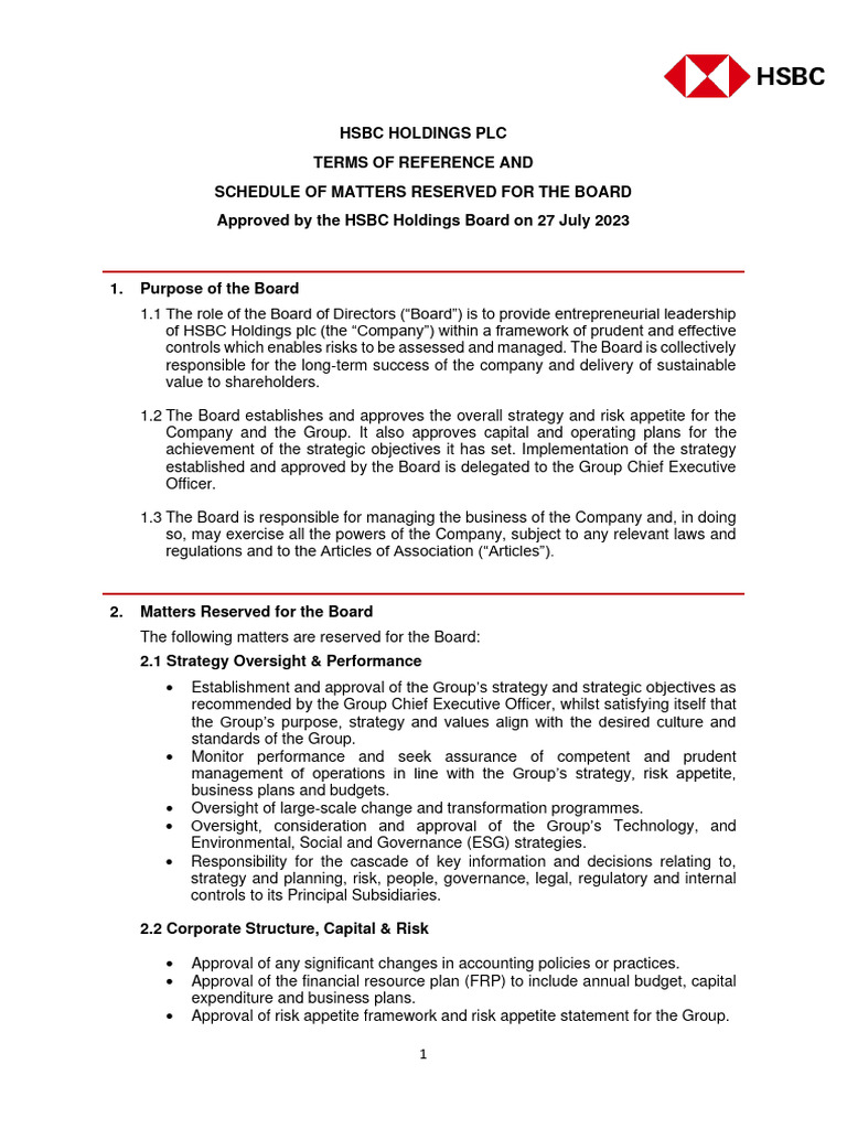 Board Terms of Reference en | PDF | Corporate Governance | Committee