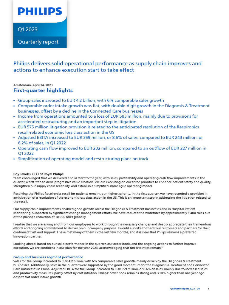 Philips Q1 2023 Financial Performance Report | PDF | Fair Value ...