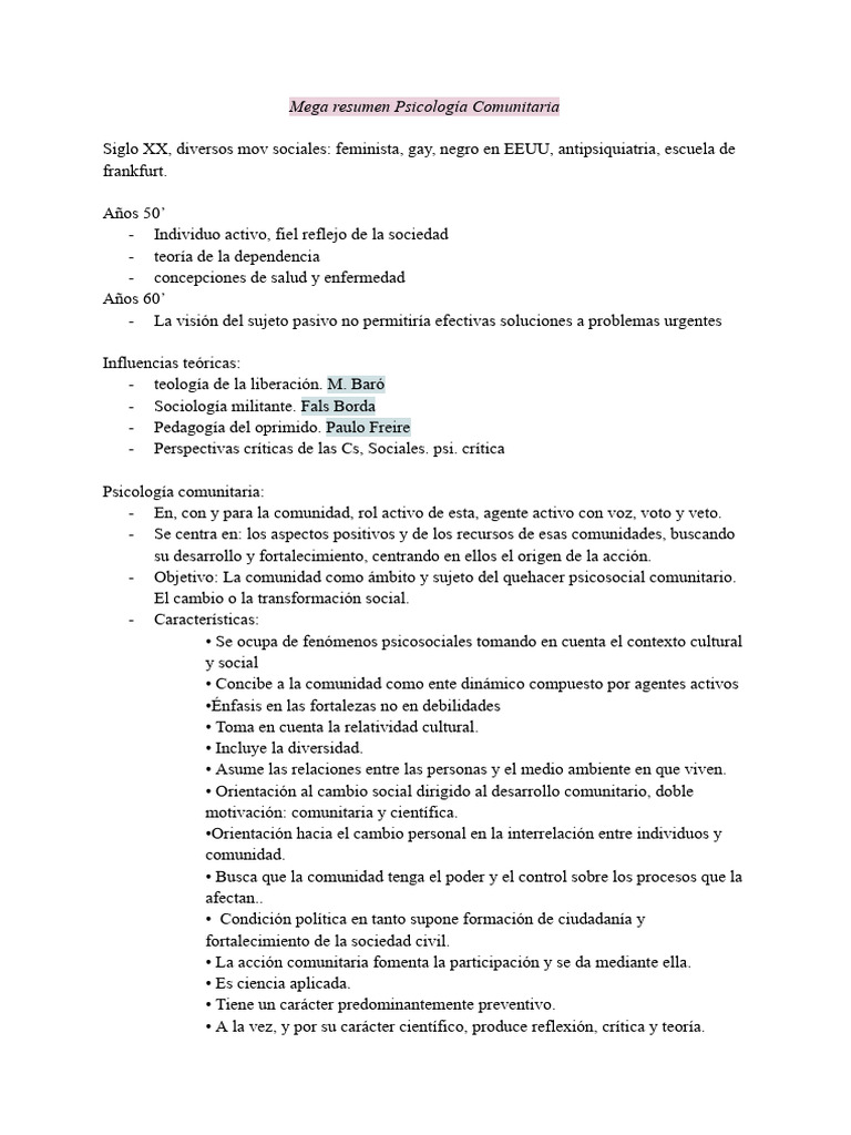 Mega resumen Psicología Comunitaria | PDF | Sicología | Sociedad
