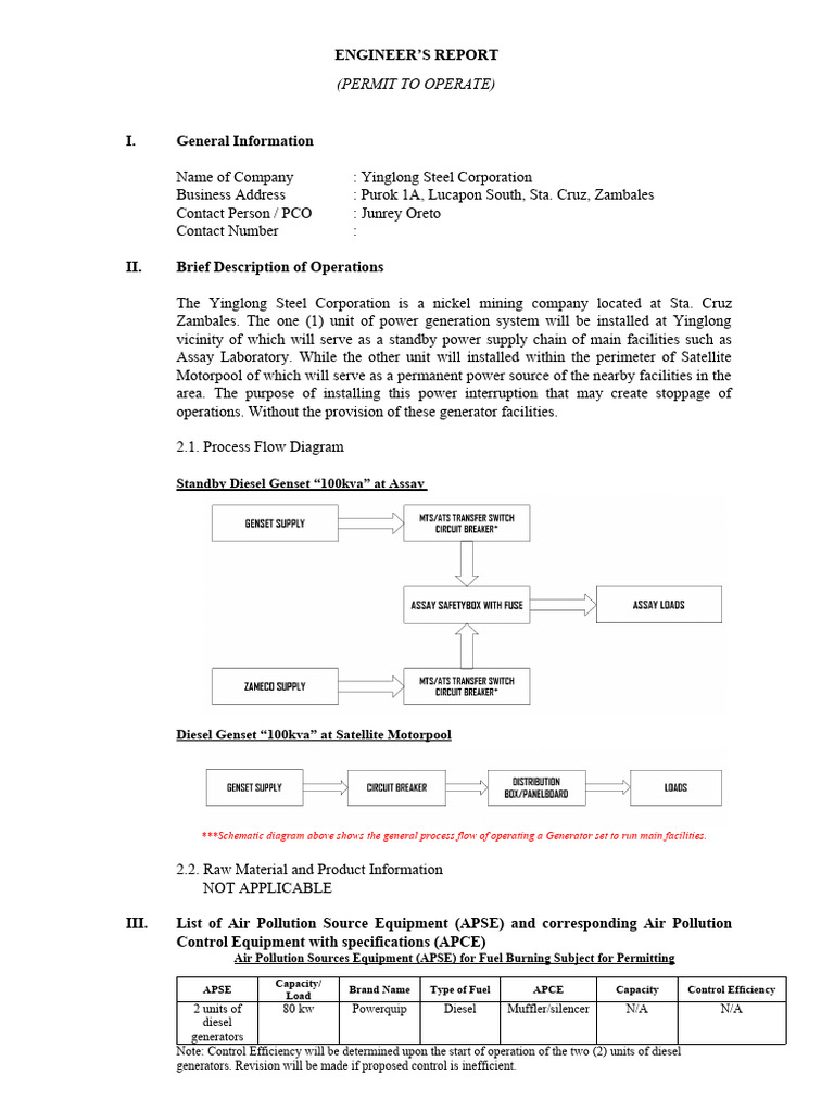 Engineer's Report (Pto) Yinglong Steel | PDF | Exhaust Gas | Air Pollution