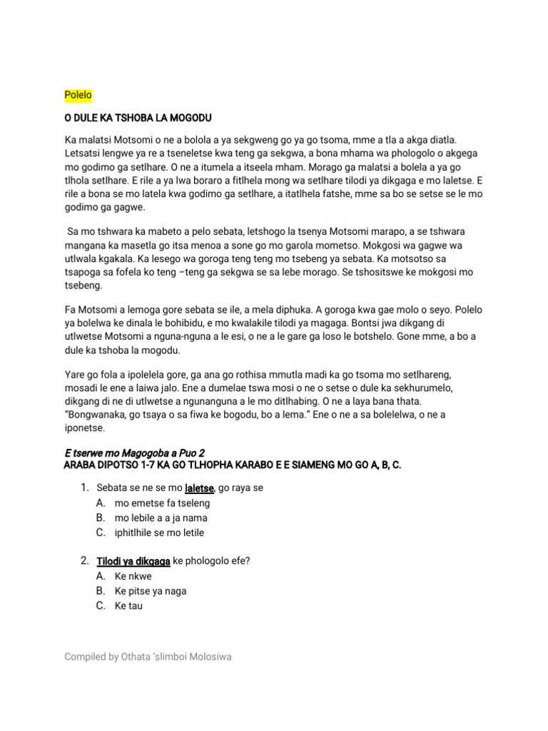 Setswana Sephiri Sa Attainment pRINT | PDF | Language Arts & Discipline ...