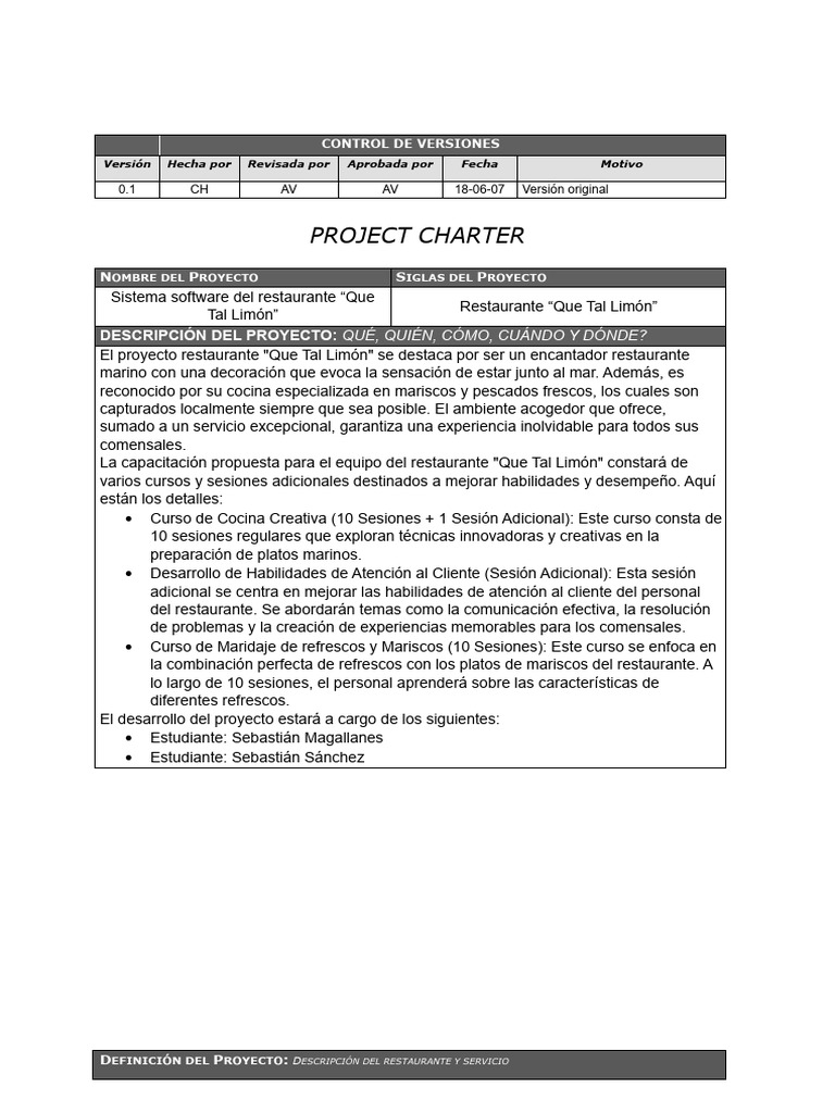 Plantilla - Project Charter - Ejemplo | PDF | Presupuesto | Gestión de ...