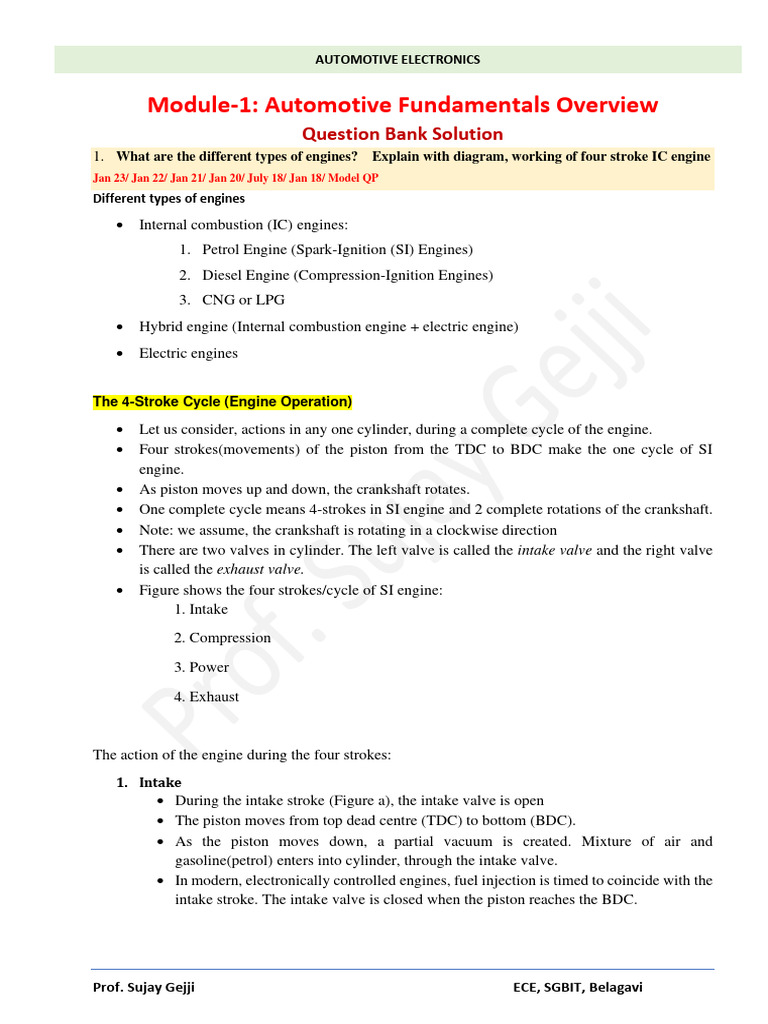 Automotive Electronics - Module-1 QB Solution | PDF | Internal Combustion Engine | Brake