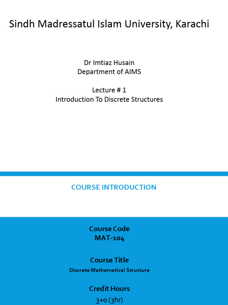 Dms Lecture 1 Pdf Discrete Mathematics Computer Science