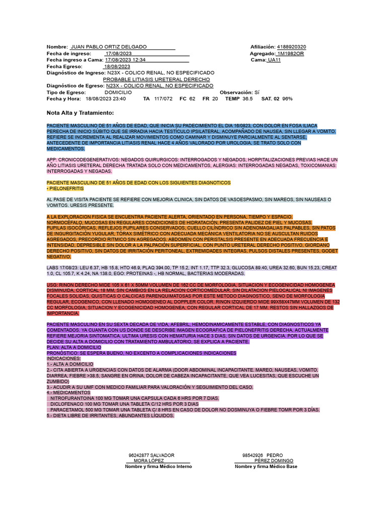 Nota de Egreso - 2 | PDF | Condiciones urológicas | Urología