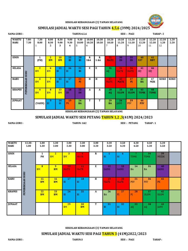 Simulasi Jadual Tahun 2024 Pdf