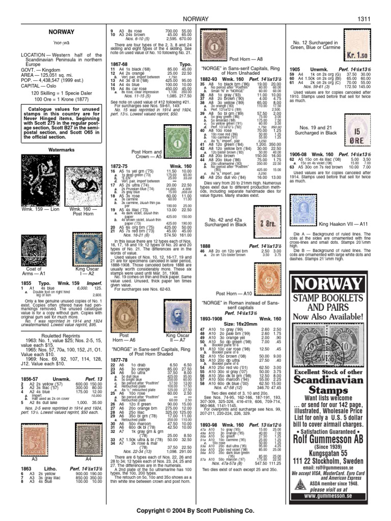 Norway Stamp Values and Catalog Details | PDF | Postage Stamp | Philately